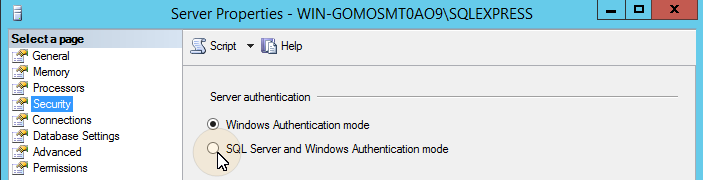 Exemple de configuration de MS SQL Server