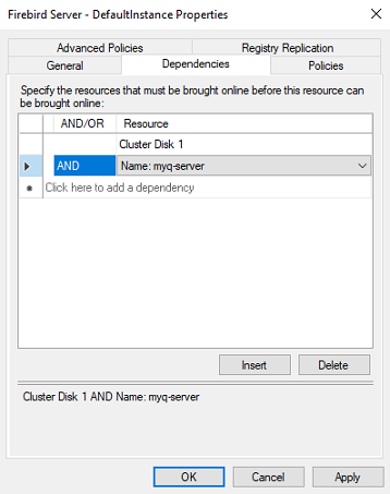 Setting resources dependencies (Failover Cluster Manager)
