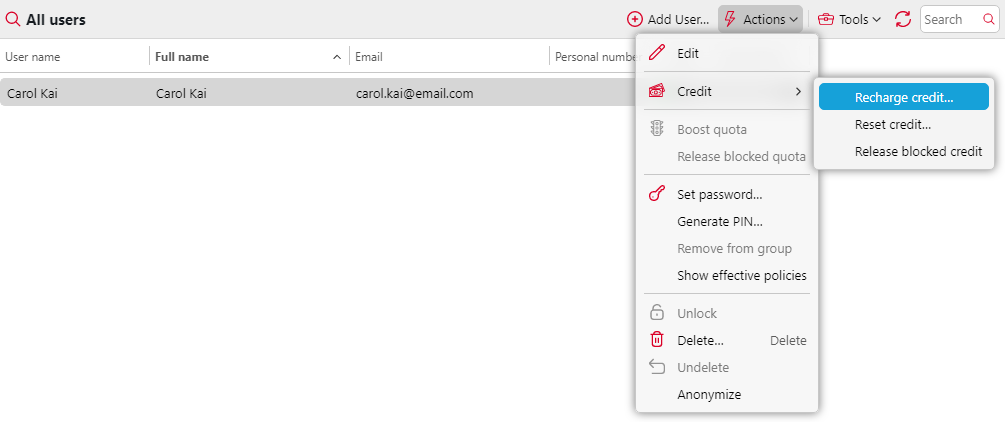 Manual Credit Recharge