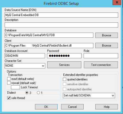 Embedded Database Connection Configuration