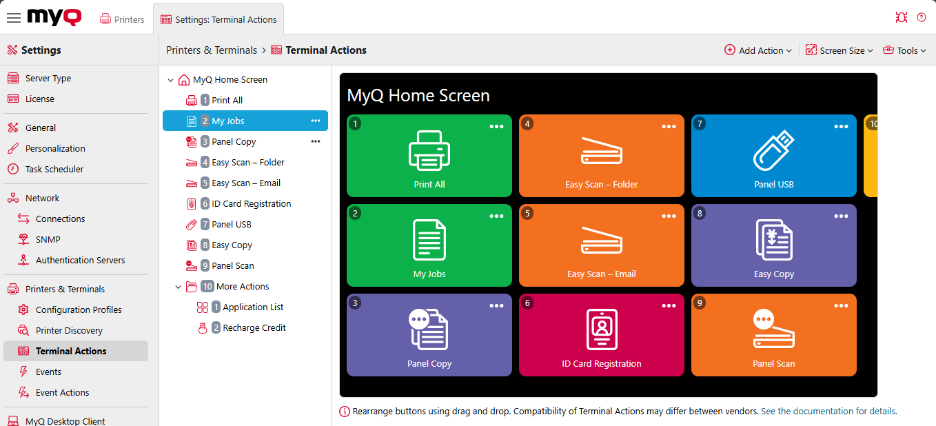 Terminal Actions Einstellungen