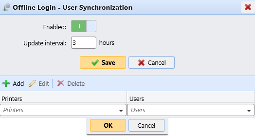Printers and Terminals settings